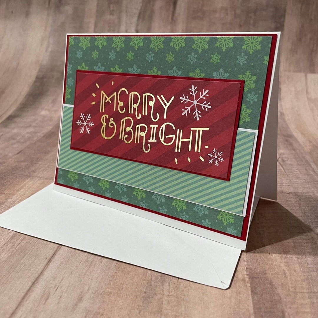 Handmade Christmas Card - Merry and Bright Holiday Card - Etsy