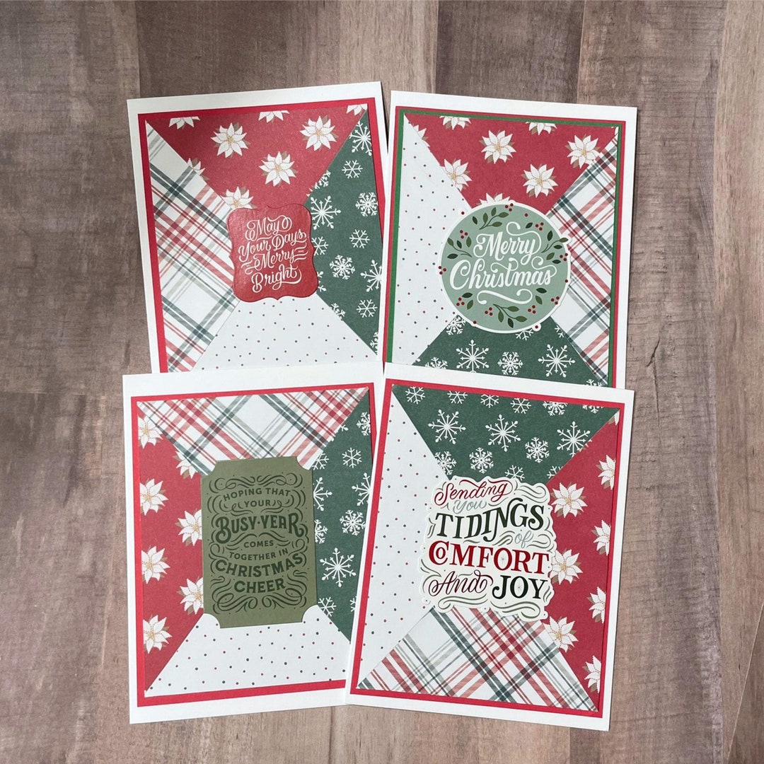 Handmade Christmas Cards - Multidesign Set of 4 Red and Green Holiday ...