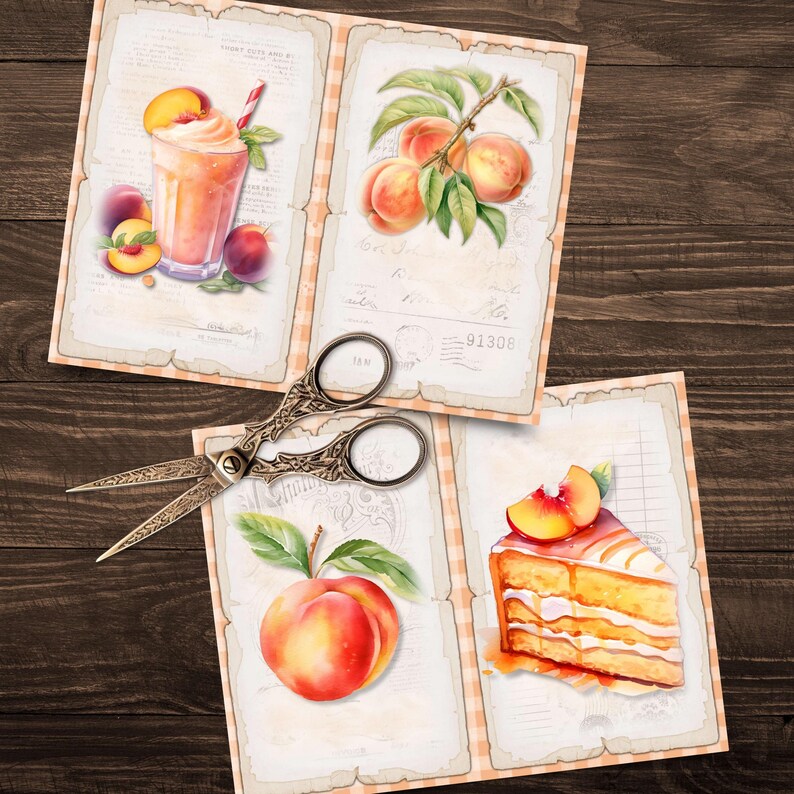 Peach Junk Journal Pages: Summer Fruit Scrapbook Ephemera (digital ...