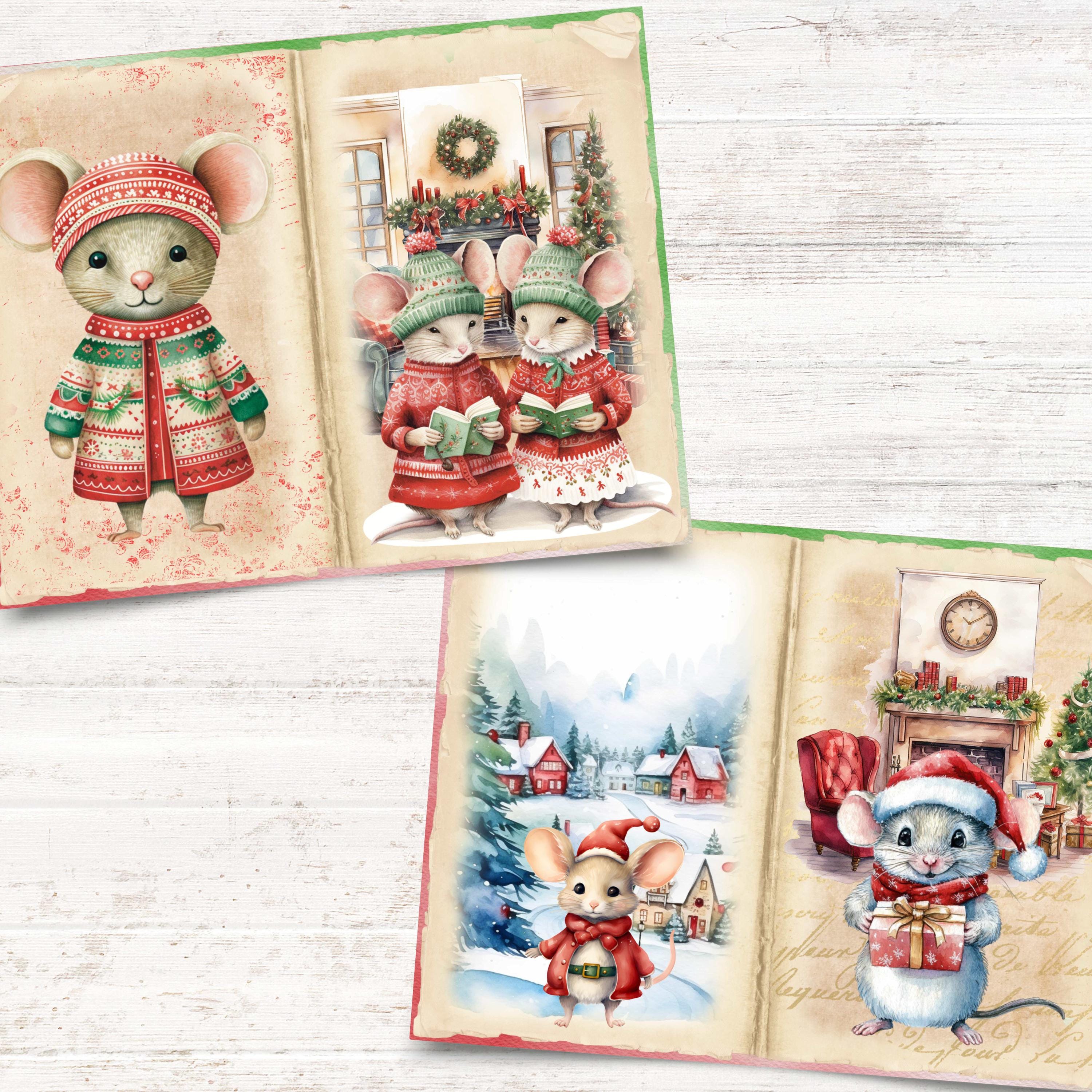 Christmas Mouse Junk Journal Kit - Cute Whimsical Digital Scrapbook ...