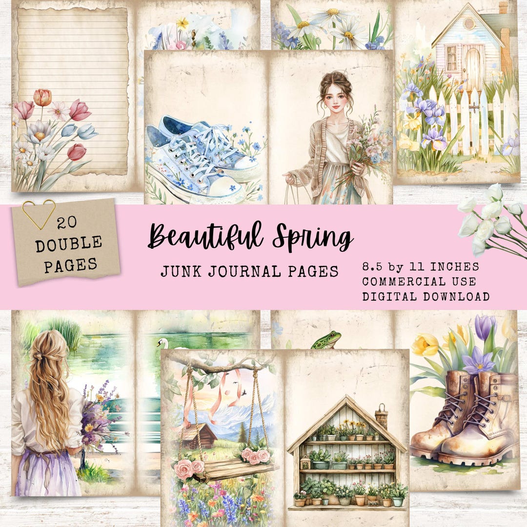 Spring Junk Journal Pages - 20 Printable Floral Papers - Digital ...
