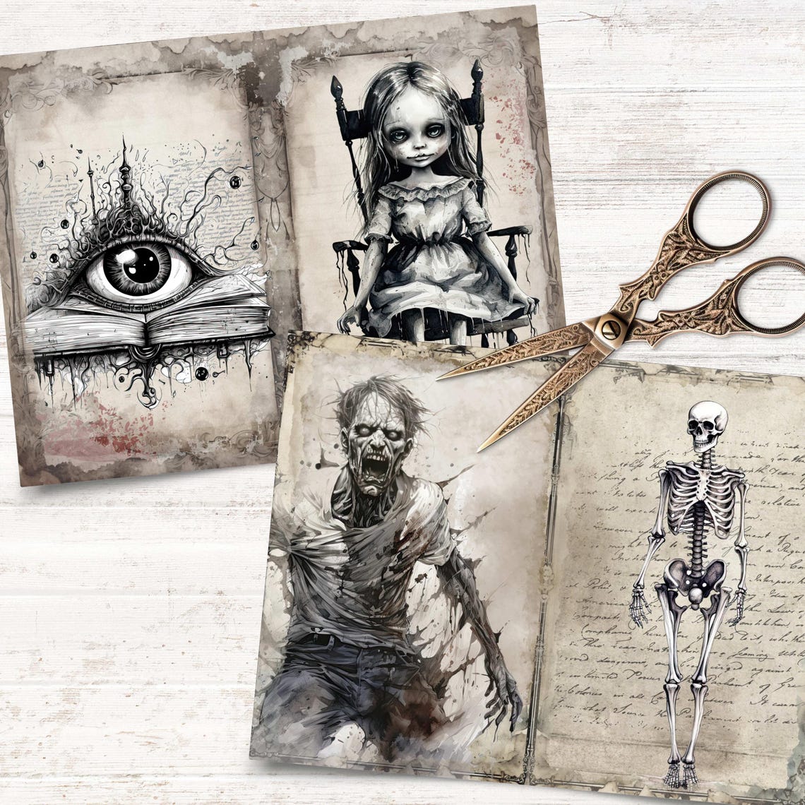 Spooky Junk Journal Kit - Creepy Gothic Halloween Paper - Printable ...