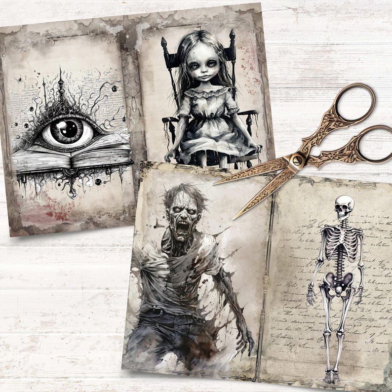 Spooky Junk Journal Kit - Creepy Gothic Halloween Paper - Printable ...