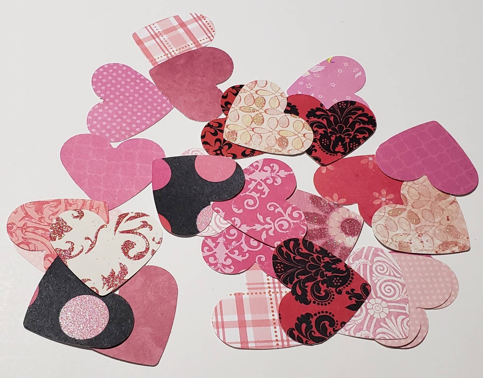 25 Paper Hearts - Paper Heart Cut Outs - 2 Inch Patterned Heart Punches ...