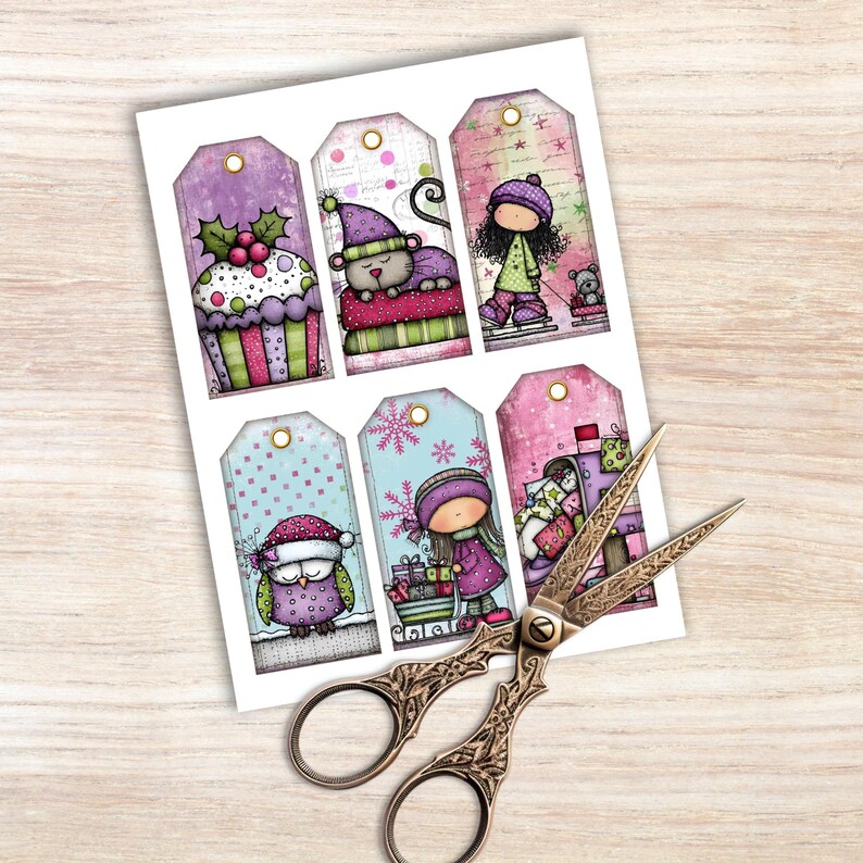 Whimsical Christmas Tags - Set of 18 Printable Colorful Pastel Holiday ...