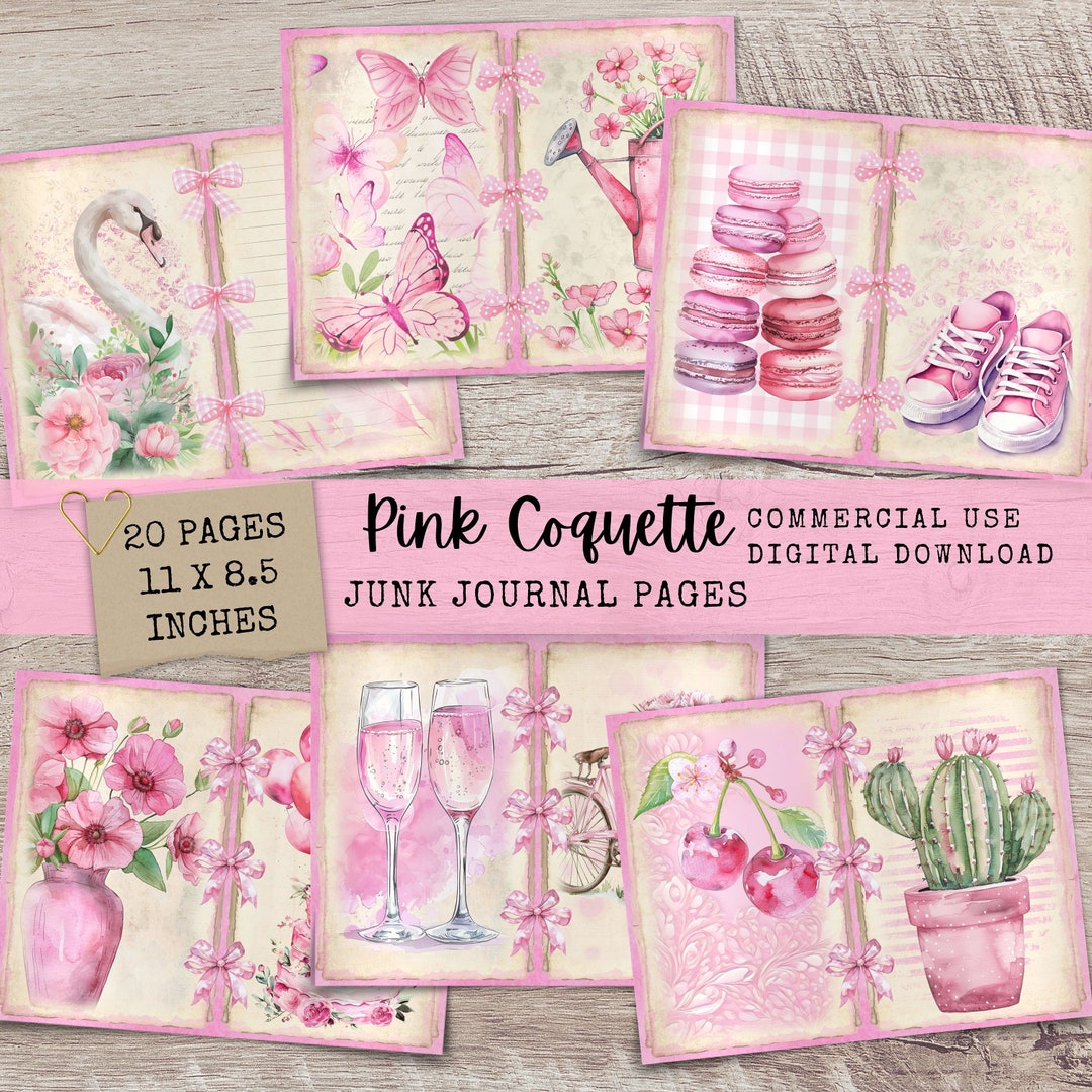 Pink Coquette Junk Journal Paper - 20 Digital Scrapbook Pages Printable ...
