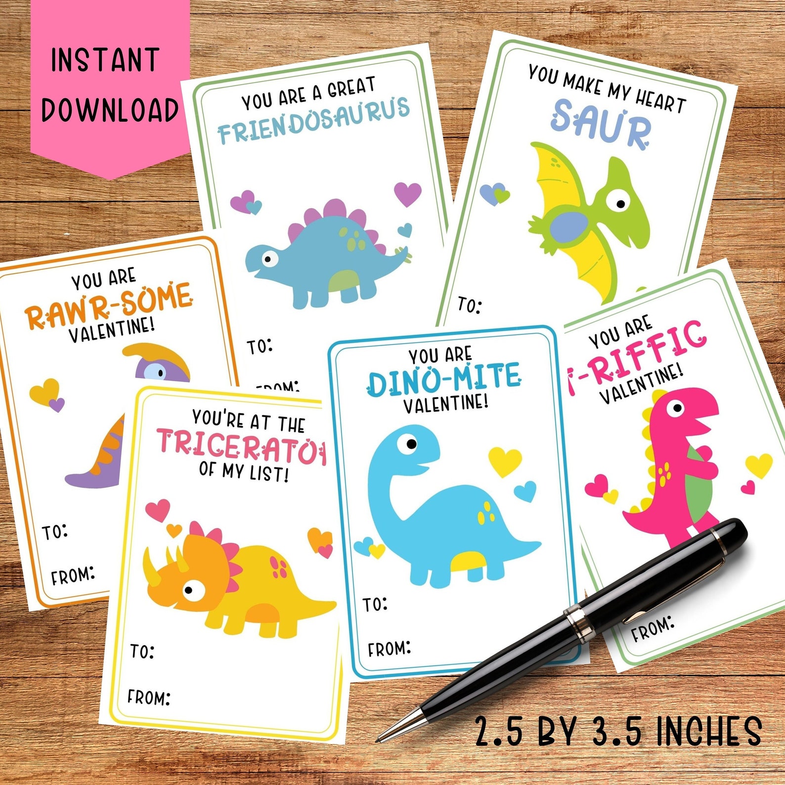 Printable Dinosaur Valentine Cards for Kids - Instant Download ...