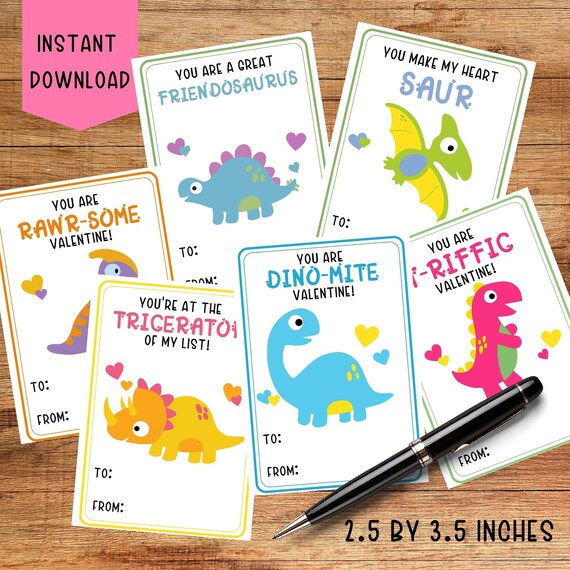 Printable Dinosaur Valentine Cards for Kids Instant Download | Etsy
