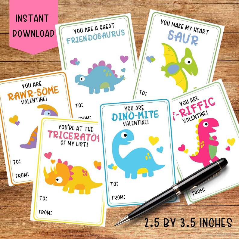 Printable Dinosaur Valentine Cards for Kids - Instant Download ...