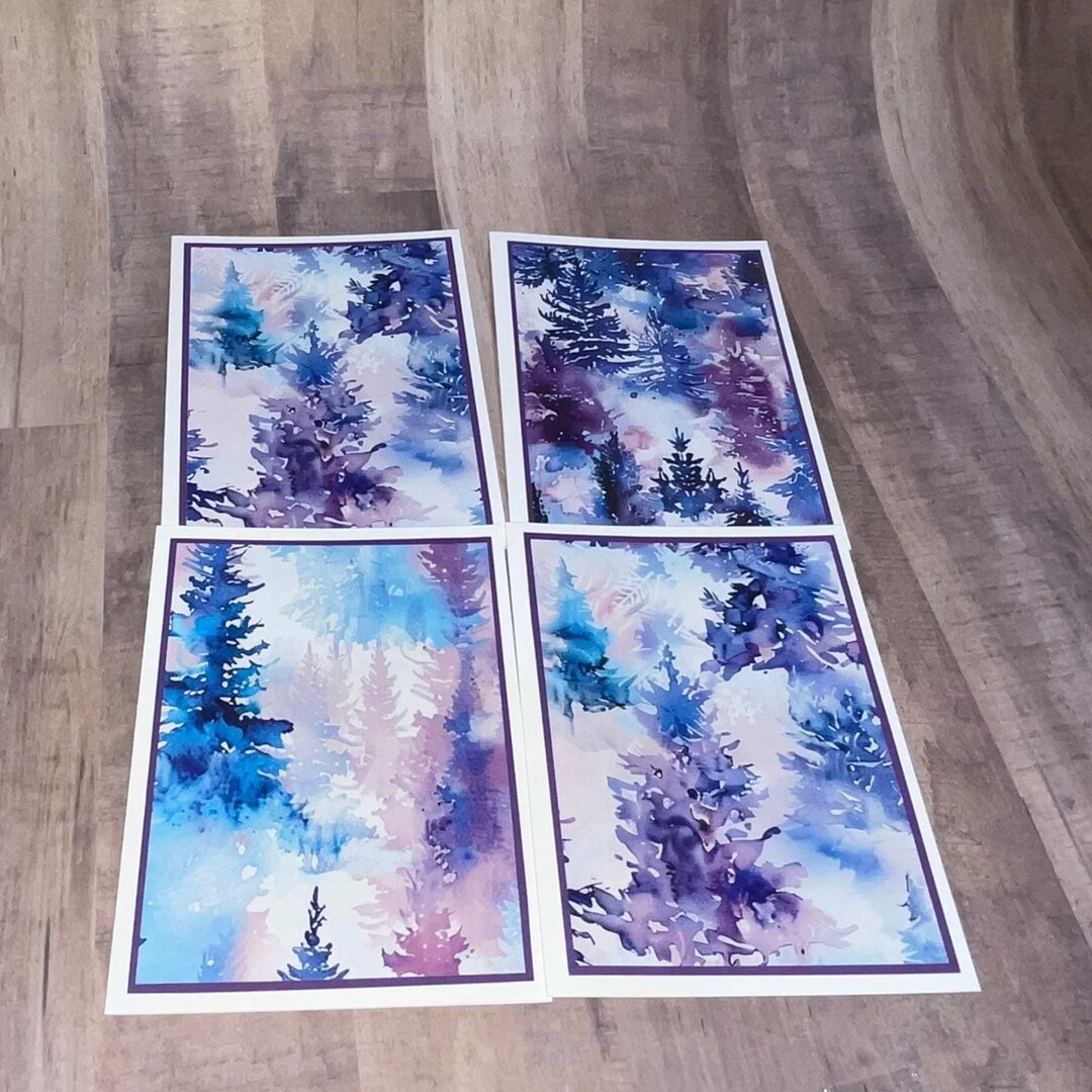 4 Forest Cards - Winter Tree Note Cards Set - Handmade Christmas ...