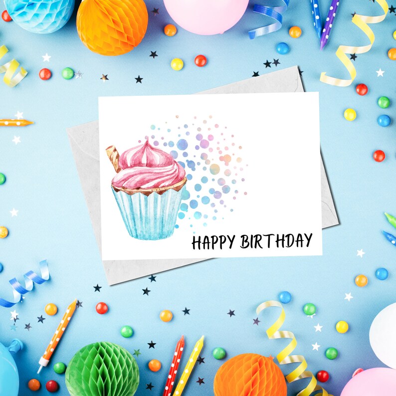 Printable Cupcake Birthday Card Instant Download 5x7 | Etsy