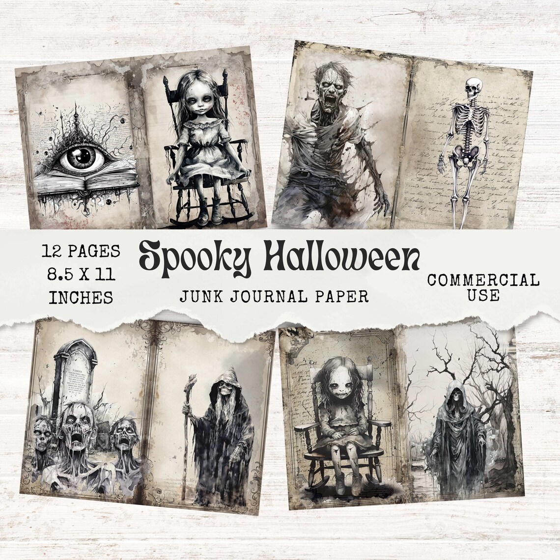 Spooky Junk Journal Kit - Creepy Gothic Halloween Paper - Printable ...