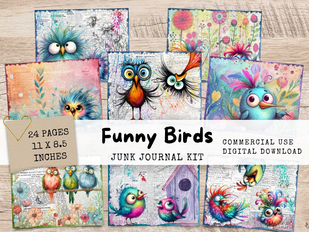 Funny Birds Junk Journal Kit - Quirky Colorful Whimsical Pages ...