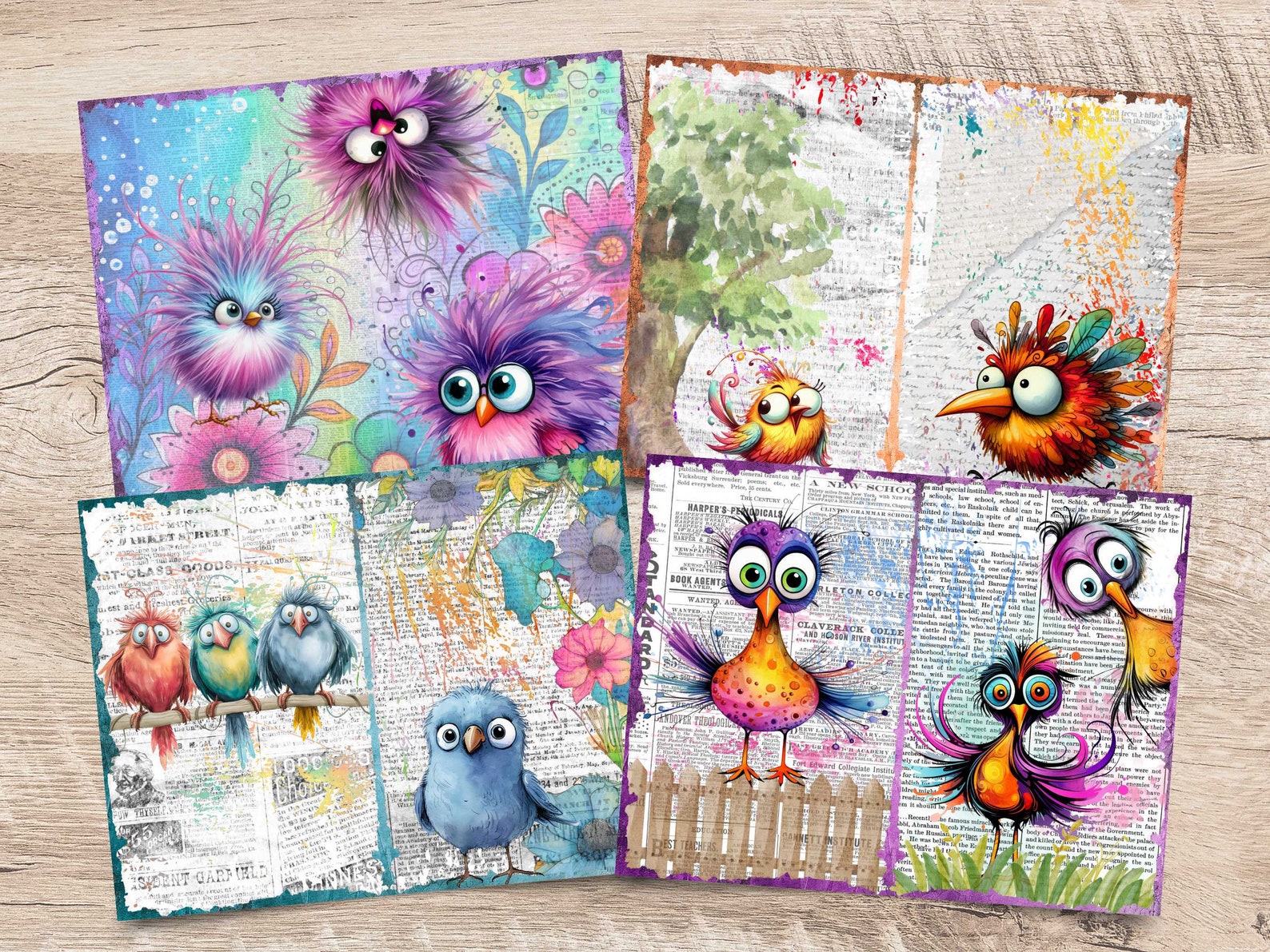 Funny Birds Junk Journal Kit - Quirky Colorful Whimsical Pages ...