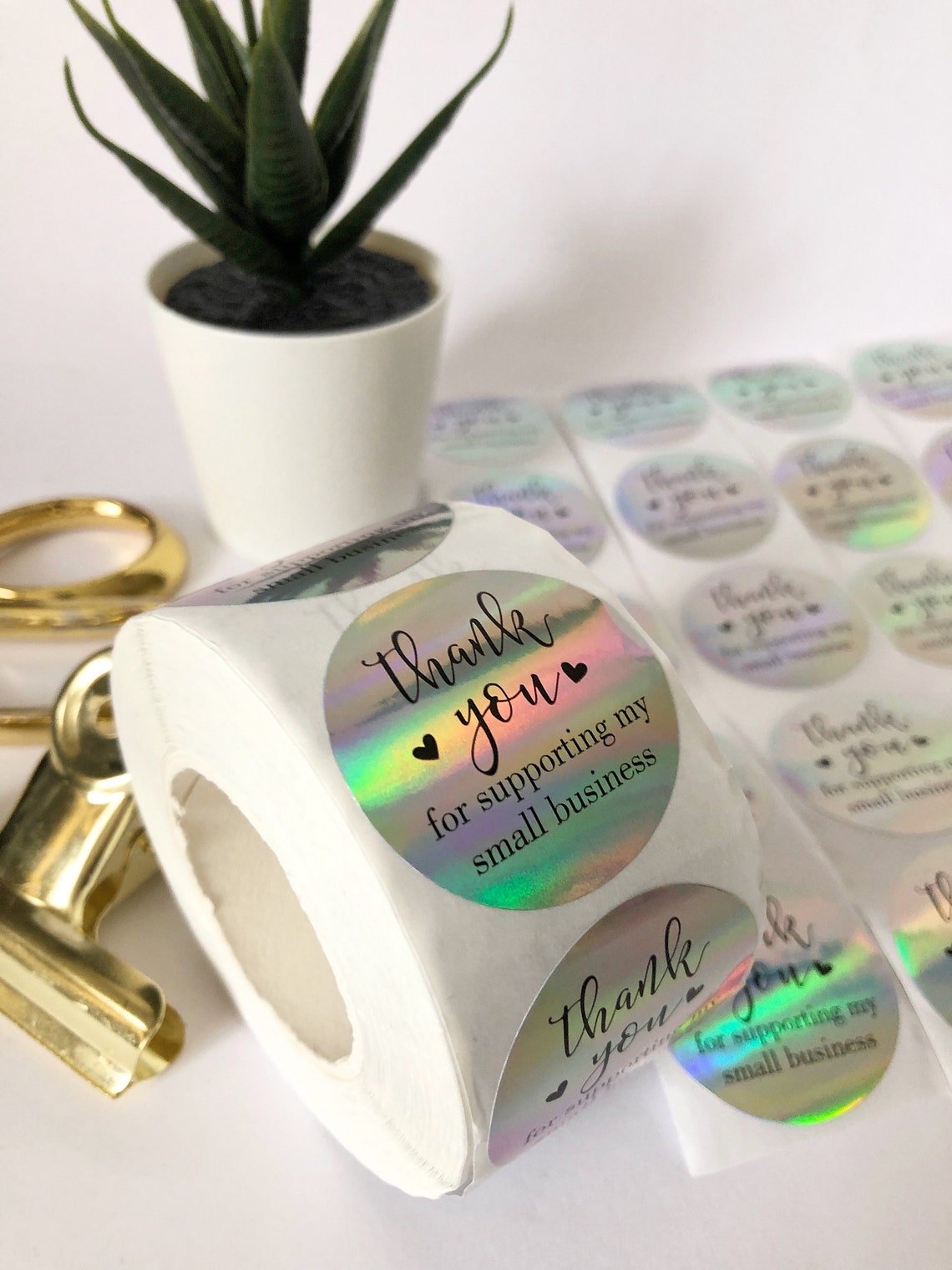 1.5 inch large Thank you Stickers Holographic foil Business | Etsy