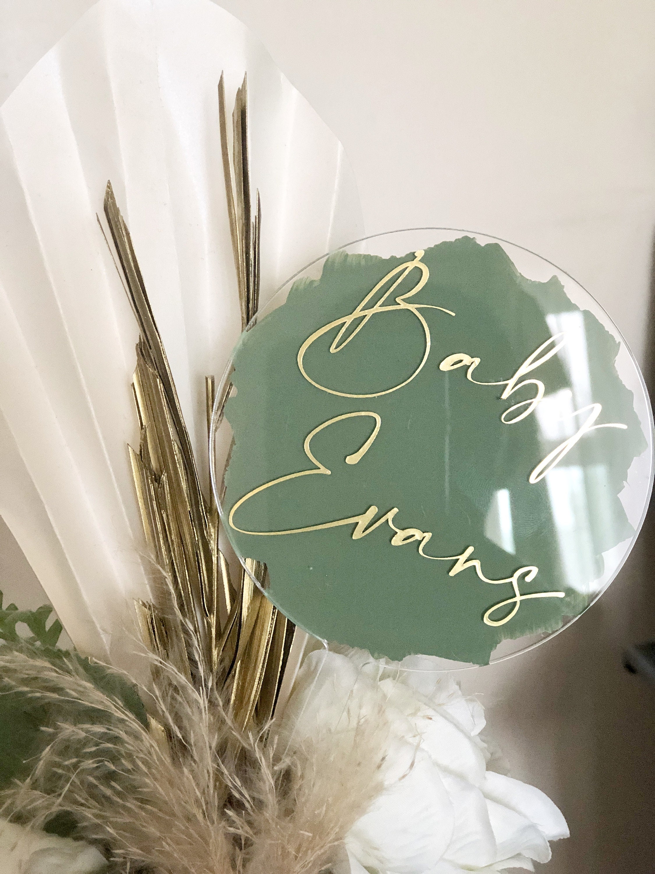 Acrylic Cake Topper Sage Green Cake Topper Baby Shower Cake - Etsy