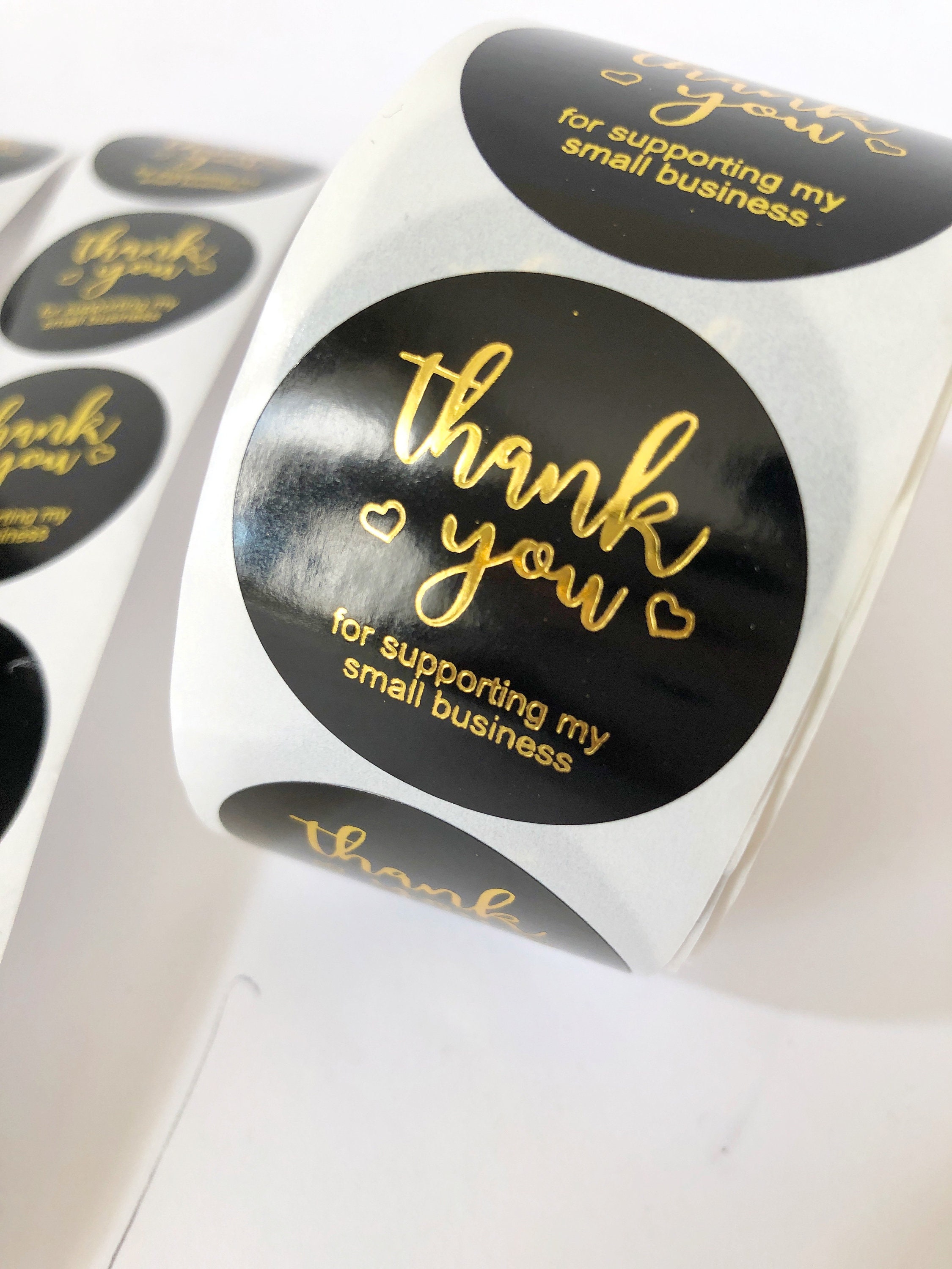 1.5 Inch Large Thank You Stickers Gold Foil and Black Business - Etsy