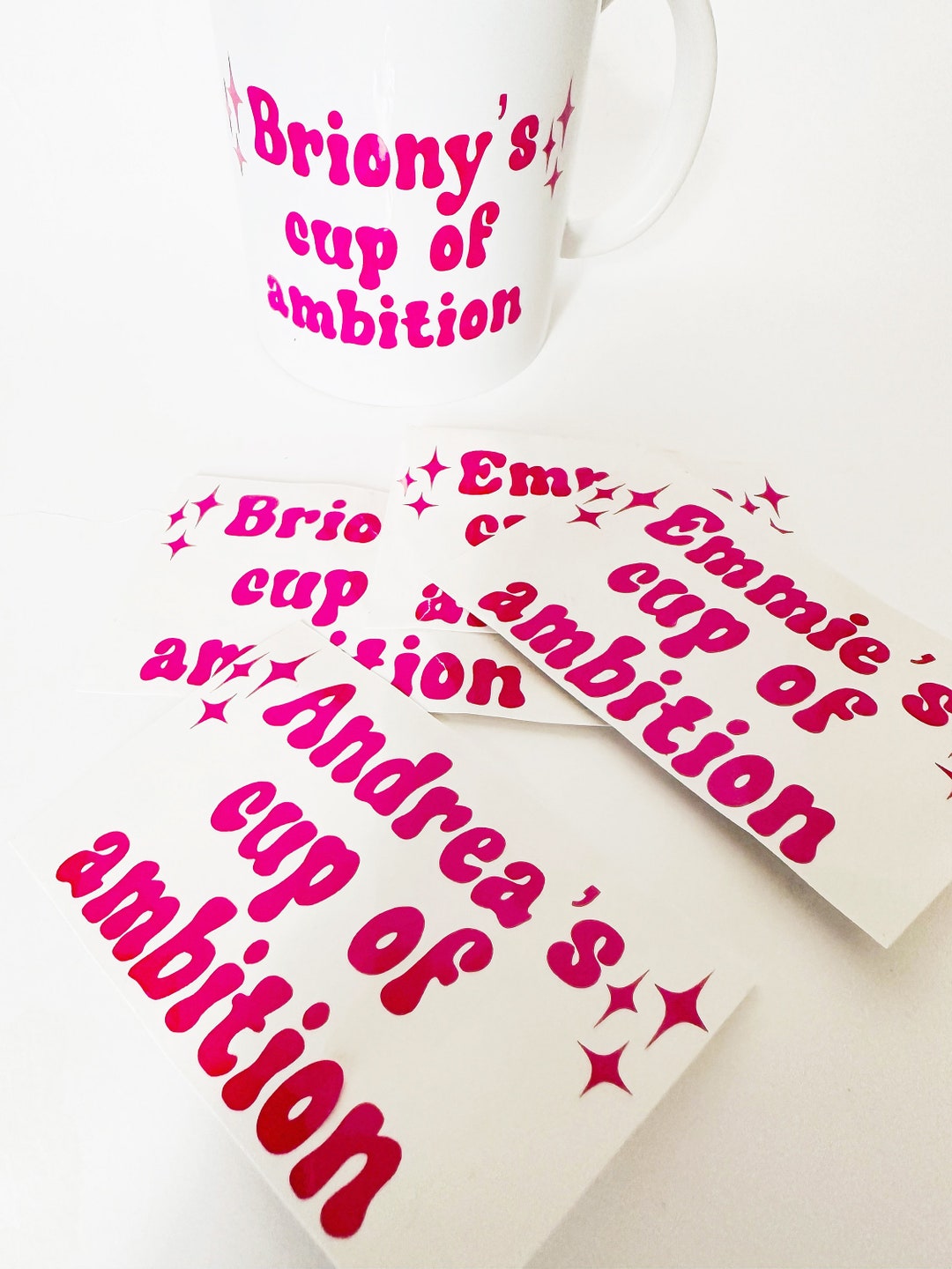Cup of Ambition Mug Labels, Glass Decal, Custom Vinyl Labels, Spring ...