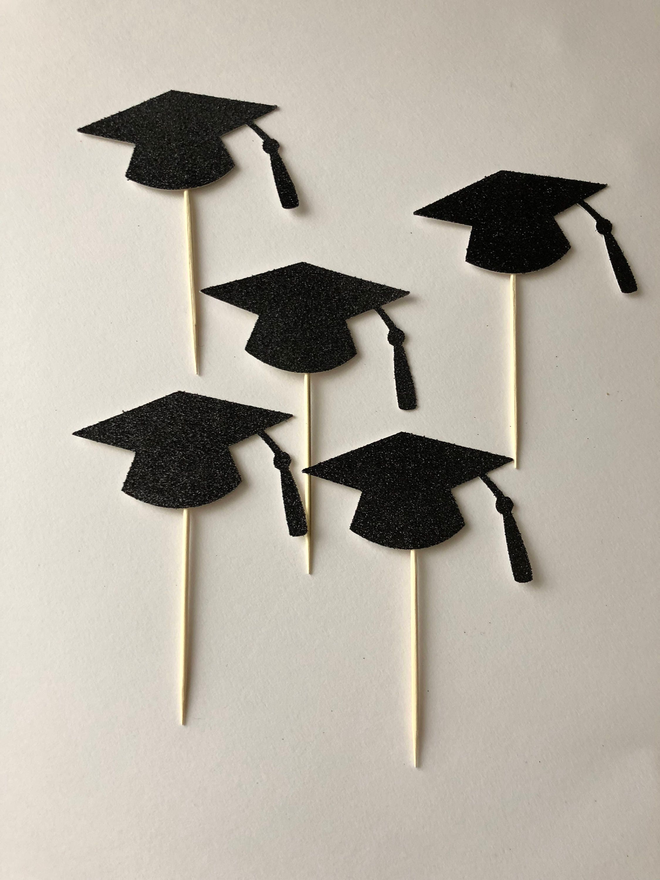 Black Glitter Graduation Cupcake Toppers - 2023 Grad- Graduation Party ...
