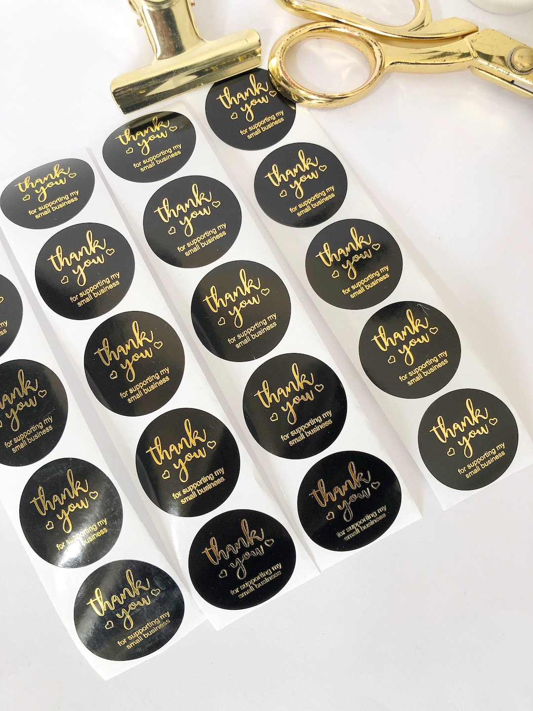 1.5 Inch Large Thank You Stickers Gold Foil and Black Business Stickers ...