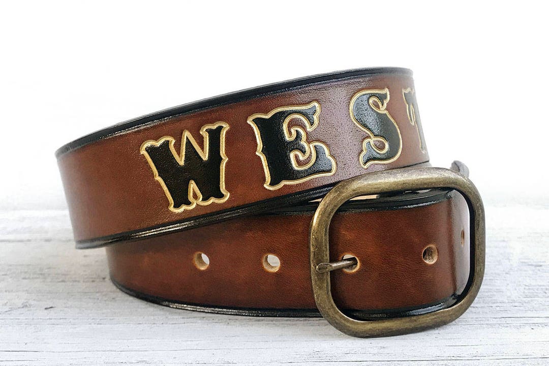 Personalized Leather Belt: Custom Embossed Sunburst Brown Belt - Etsy