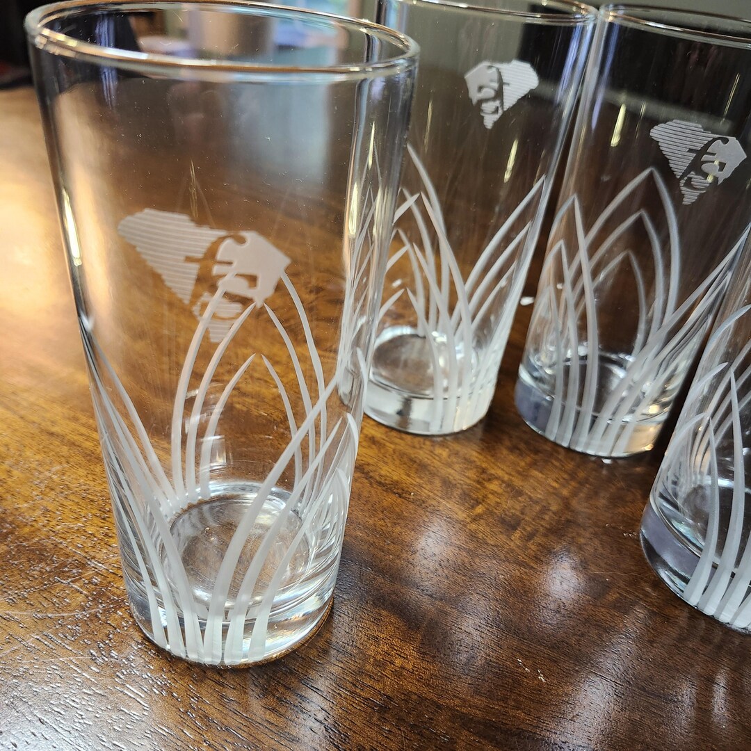 Vtg Clear Highball Collins Glasses Set of 4 Etched / Design - Etsy