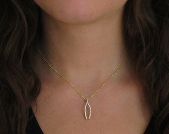 Diamond Crescent Moon Necklace // 14k yellow white or rose | Etsy