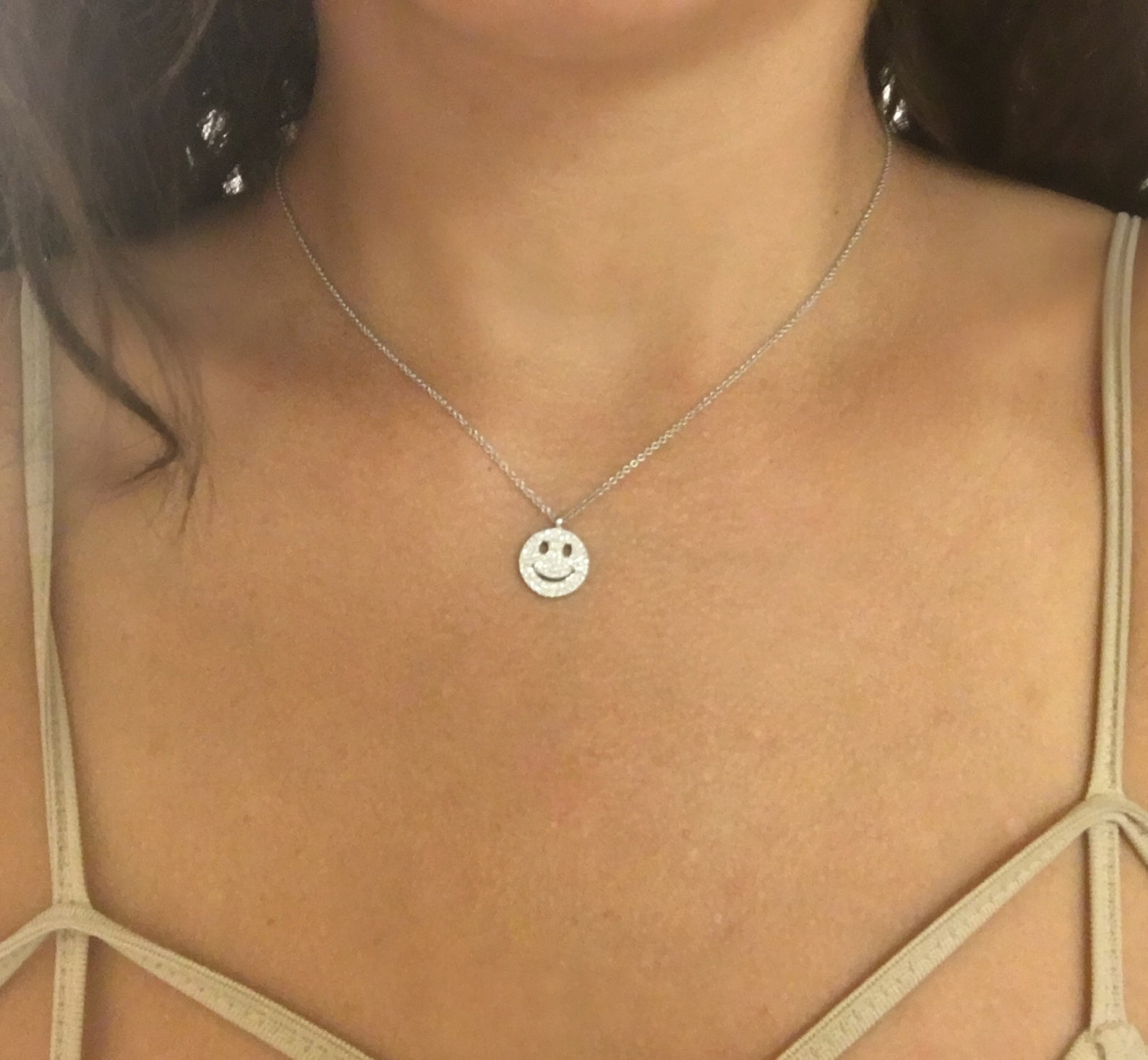 Diamond Smiley Face Necklace in 14K White Gold - Etsy