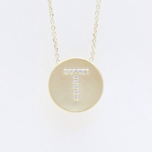 Mini Diamond Initial Disc Necklace lowercase 14k Yellow - Etsy
