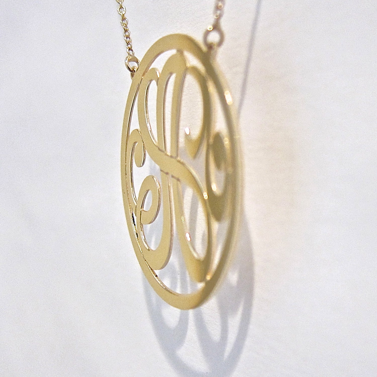 Medium 14k Gold Single Initial Monogram Necklace | Etsy