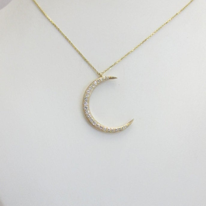 Diamond Crescent Moon Necklace | Etsy