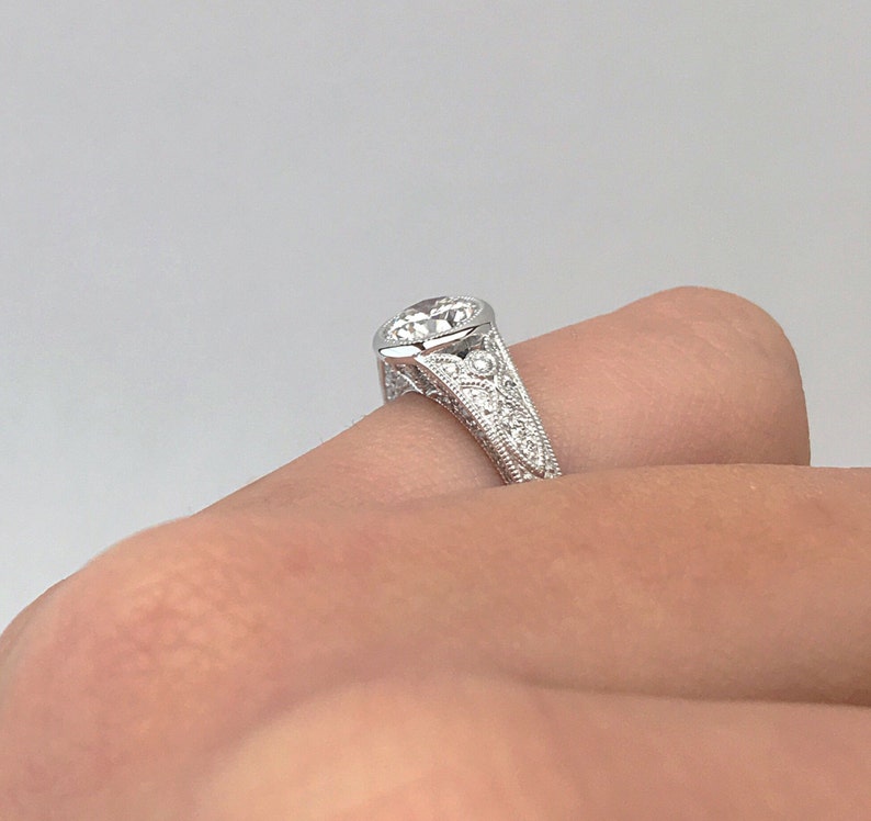 Vintage Bezel Set Diamond Engagement Ring 92ct Gia Center Etsy
