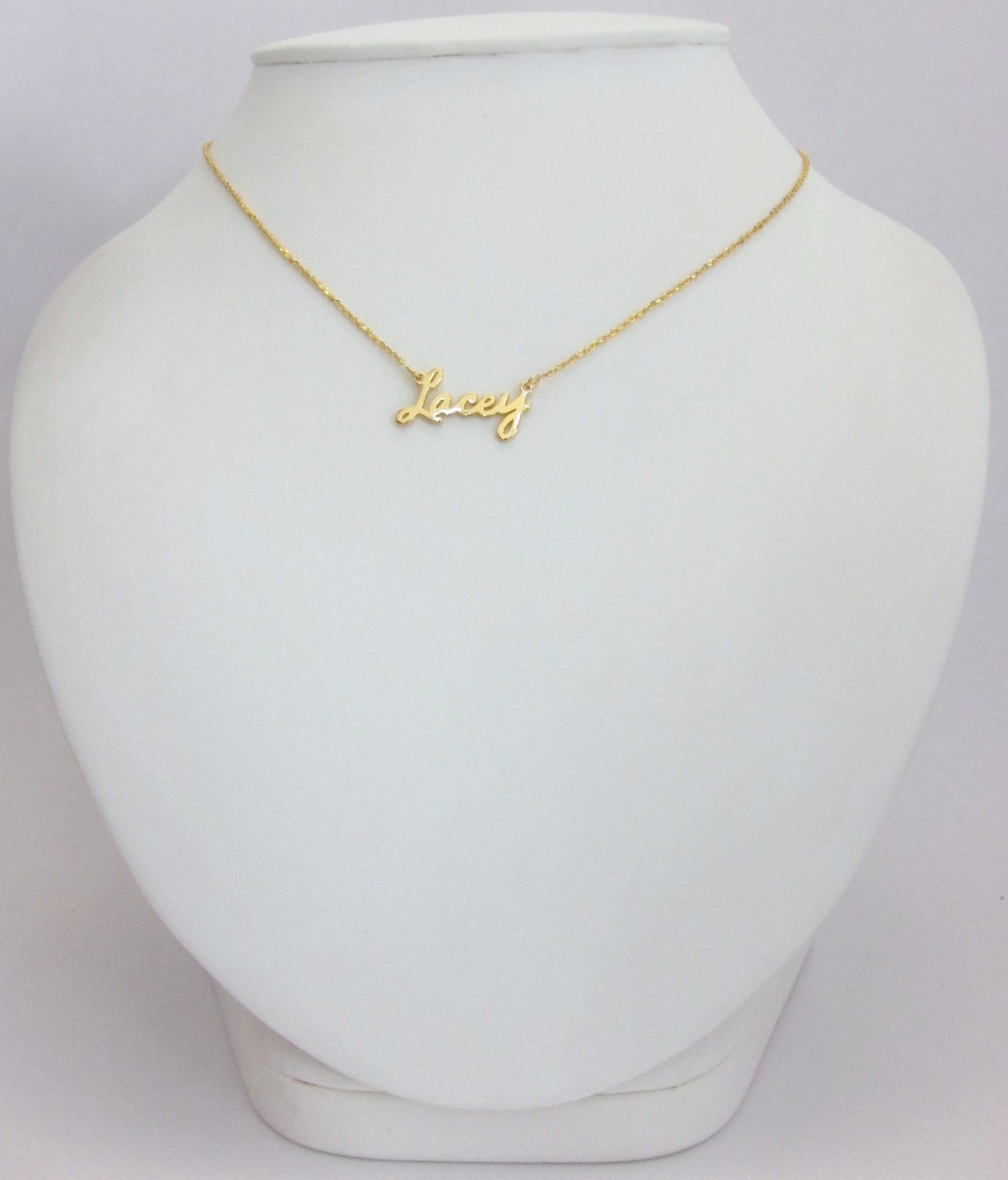 Mini Gold Nameplate Necklace, 14k Gold, Free Style Script, Solid Gold ...