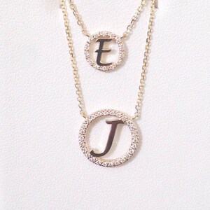 Small Initial Necklace Personalized Round Diamond Charm Gold - Etsy