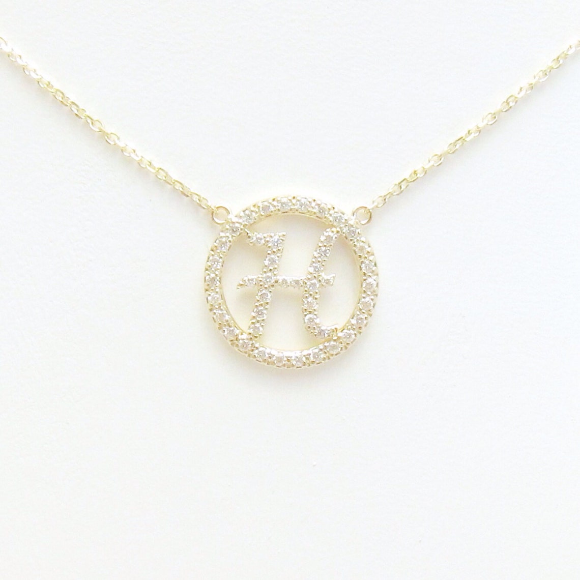 Small Gold and Diamond Initial Necklace 14k Yellow White or | Etsy