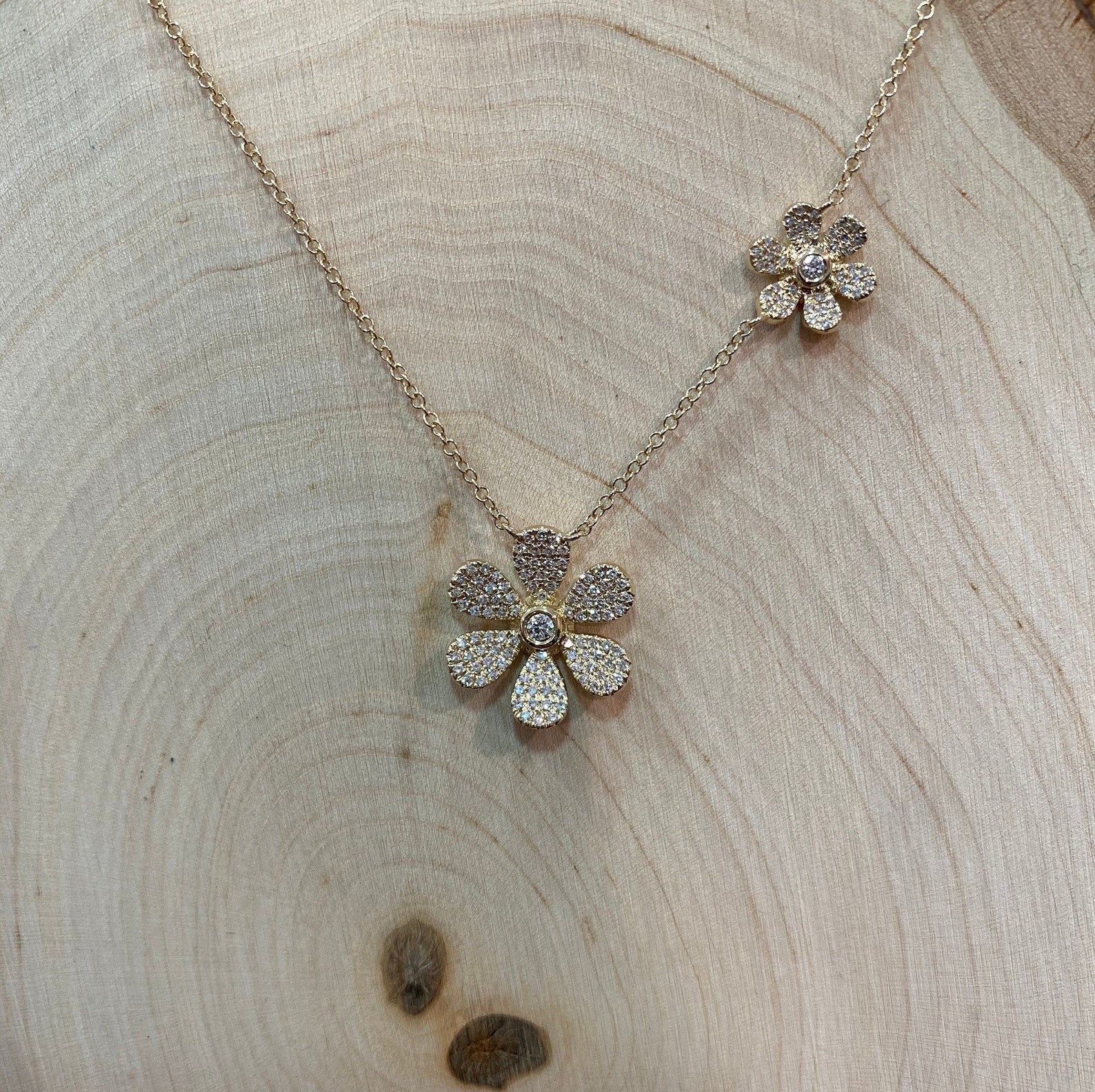 Pave Flower Necklace Diamond Flower Necklace Layering - Etsy