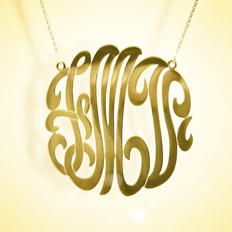 Gold Monogram Necklace - Etsy