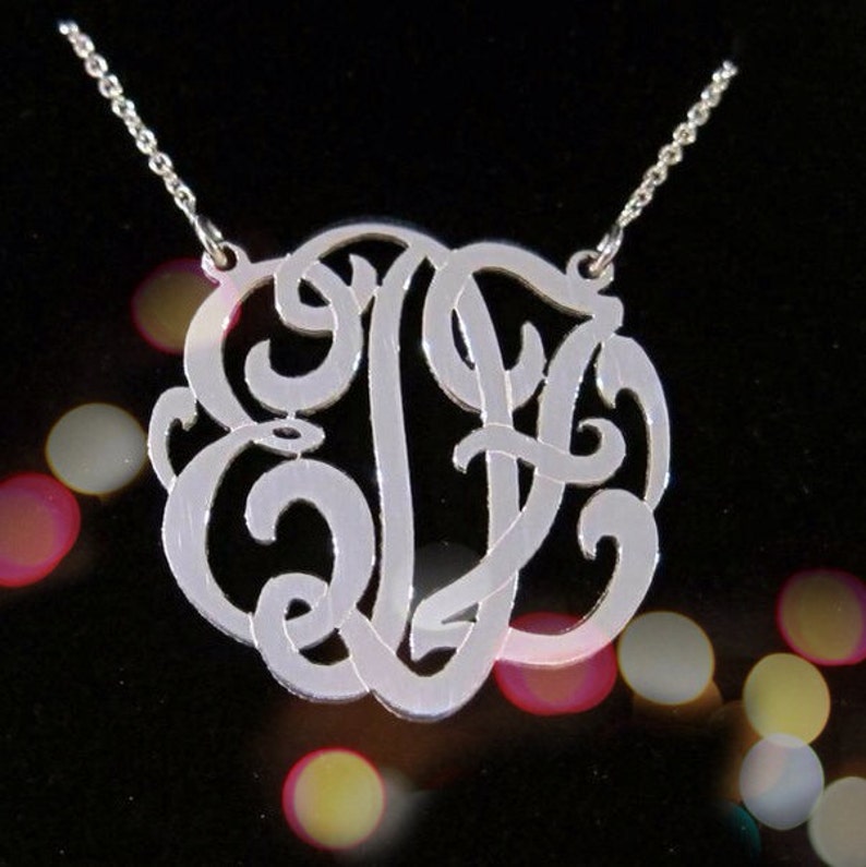Small Sterling Silver Monogram Necklace 1.00 inch | Etsy