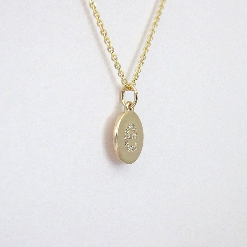 Mini Diamond Initial Disc Necklace (lowercase), 14KT Gold, Natural ...
