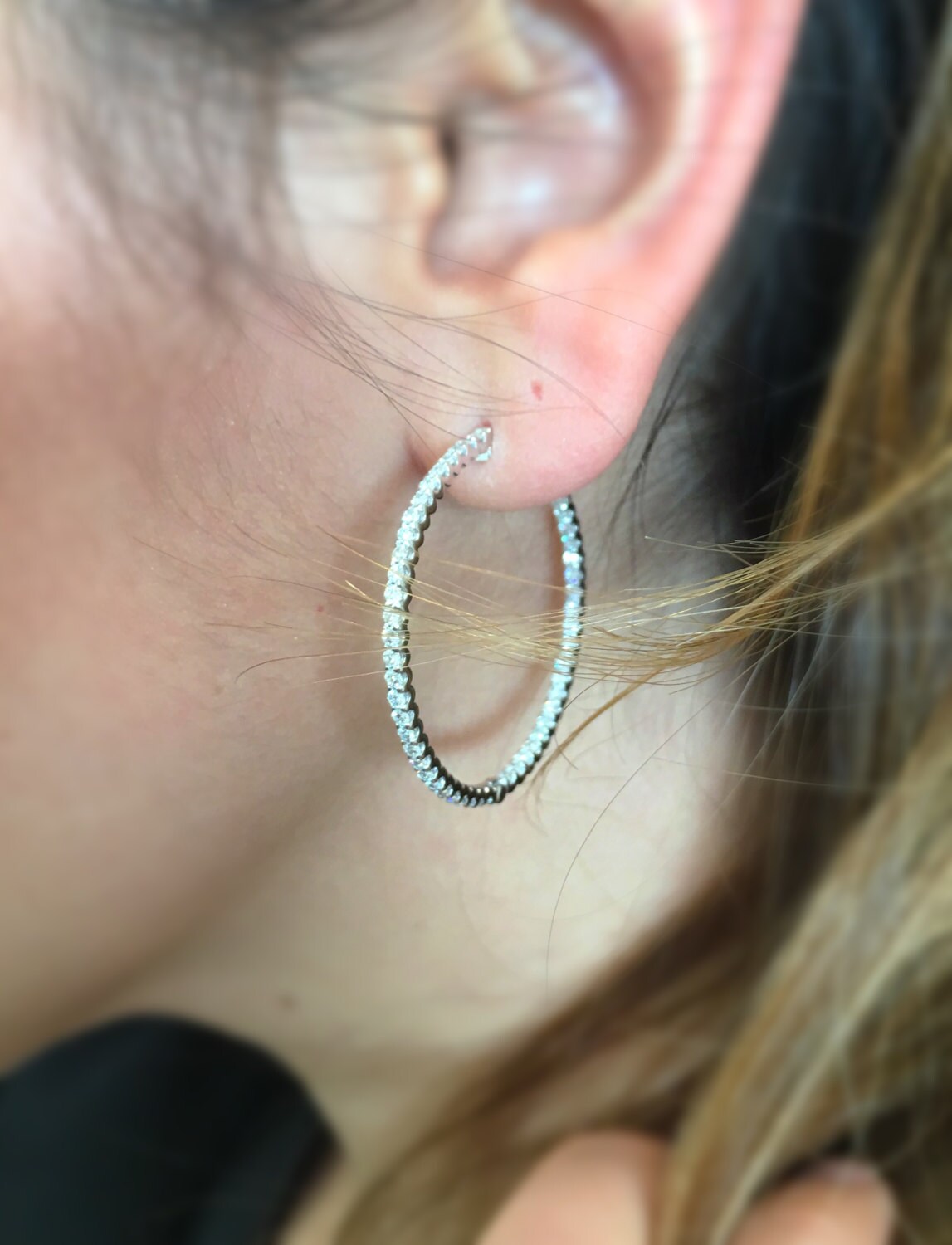 Large inside Out 14k Gold and Diamond Hoop | Etsy