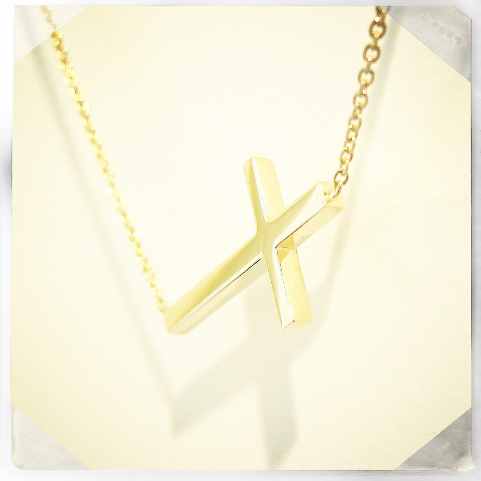 Large 14k Gold Off-center Sideways Cross Necklace - Etsy