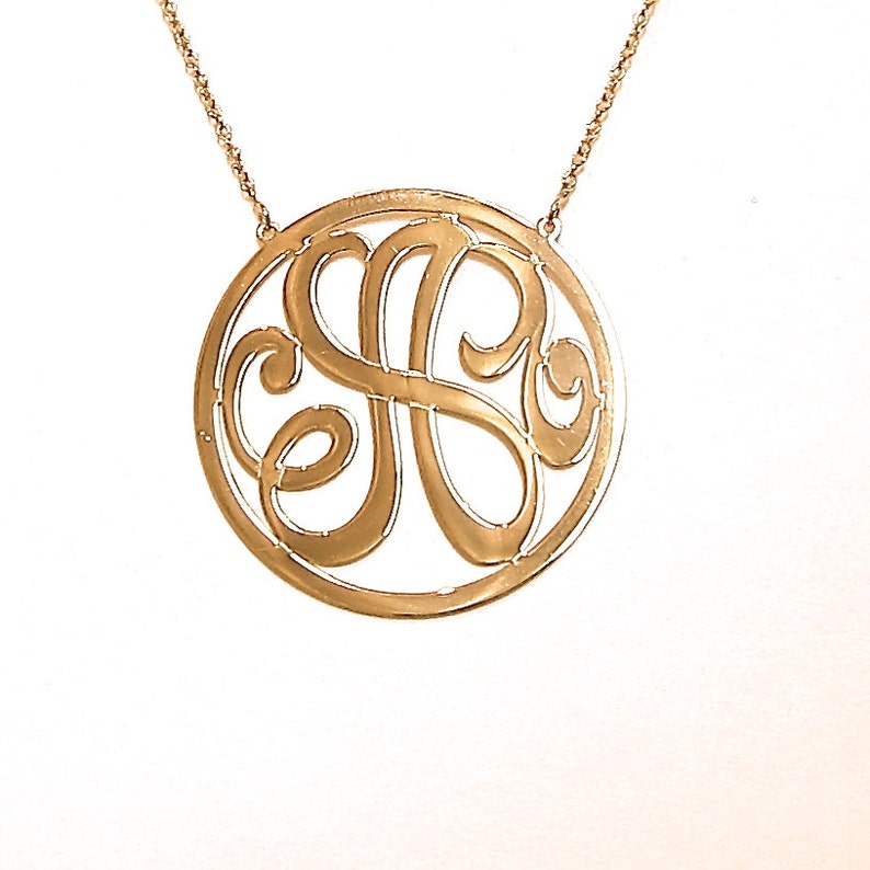 Medium 14k Gold Single Initial Monogram Necklace - Etsy