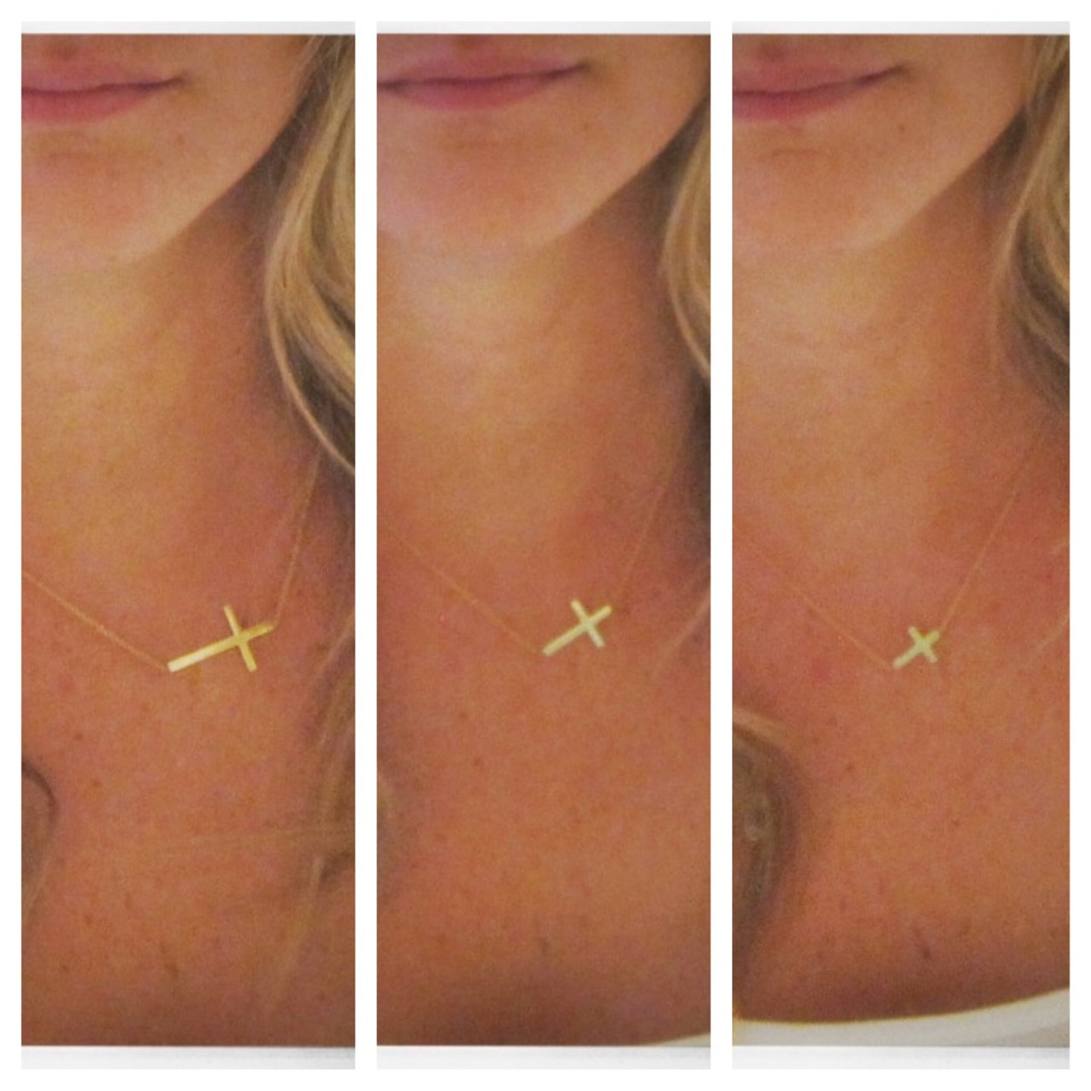 Medium 14k Gold Off-Center Sideways Cross Necklace | Etsy