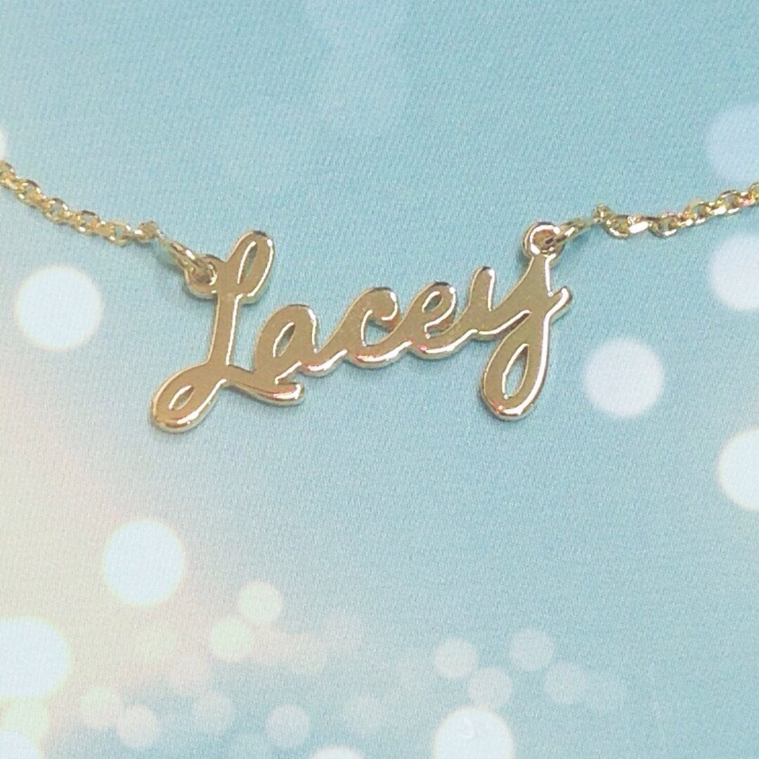 Mini Gold Nameplate Necklace, 14k Gold, Free Style Script, Solid Gold ...