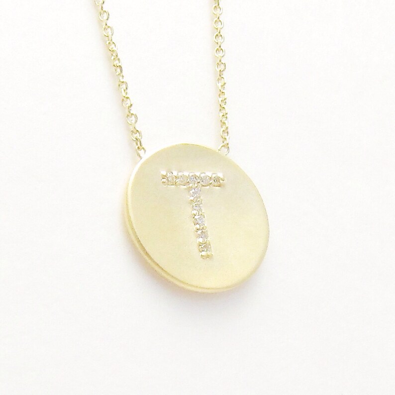 Diamond Initial Disc Necklace 14k Yellow White or Rose | Etsy