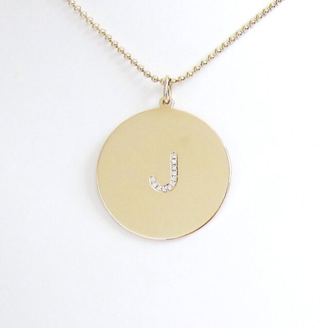 Oversize 14k Gold Diamond Initial Disc Pendant Necklace - Etsy