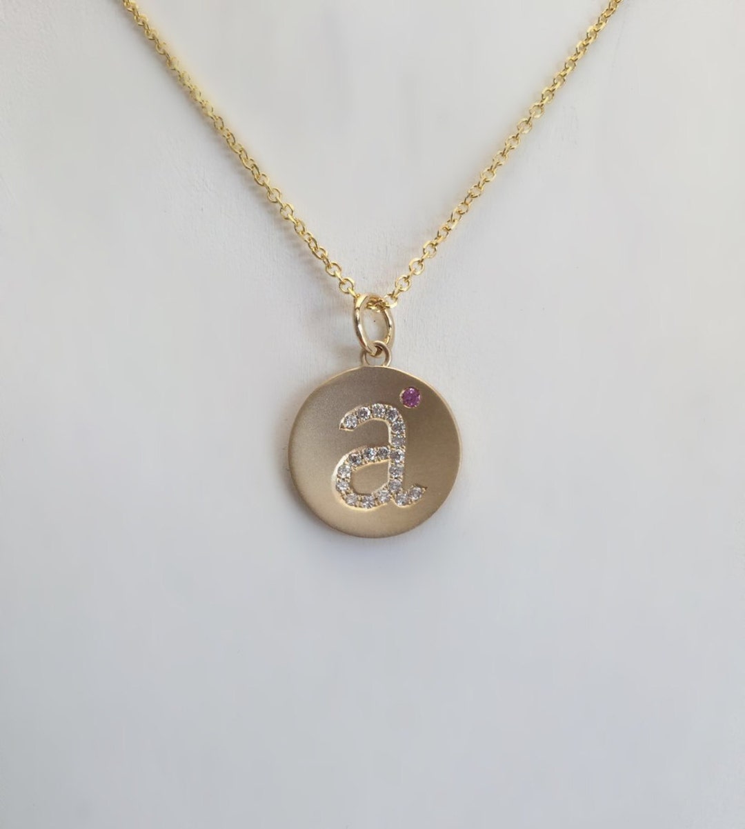 Personalized Diamond Initial Disc Necklace With Birthstone // 14kt ...