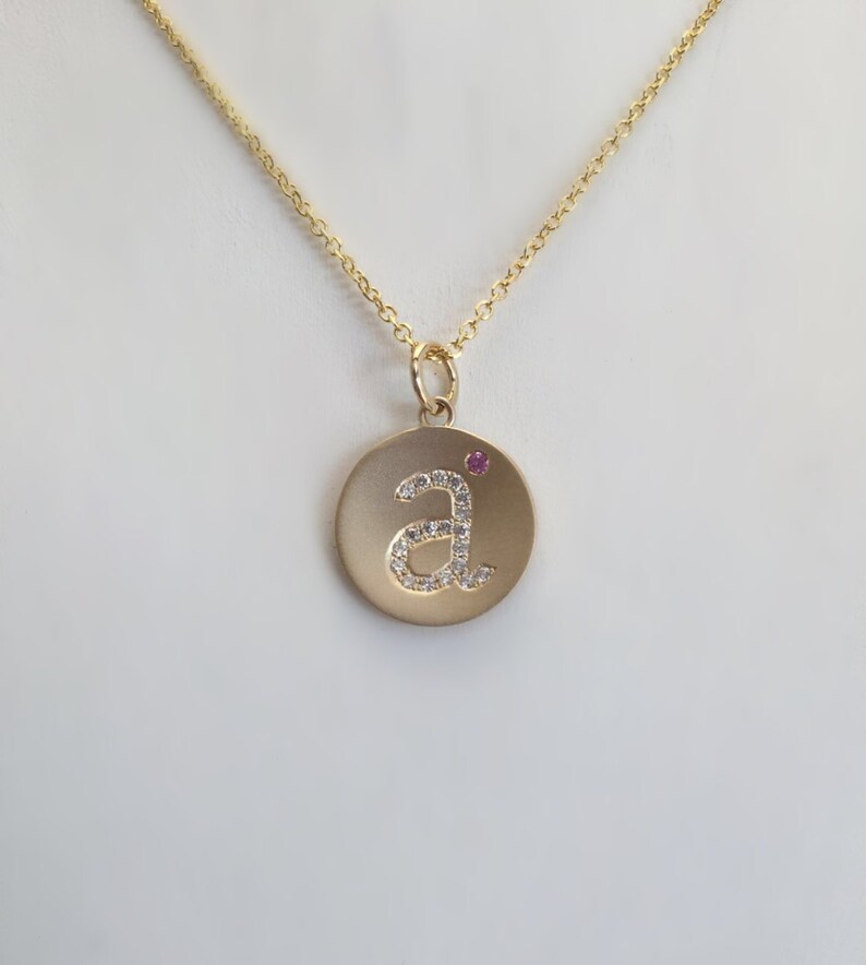 Personalized Diamond Initial Disc Necklace With Birthstone // - Etsy