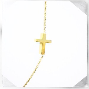 Off-center Sideways Small Cross Necklace // 14k Yellow, White and Rose ...