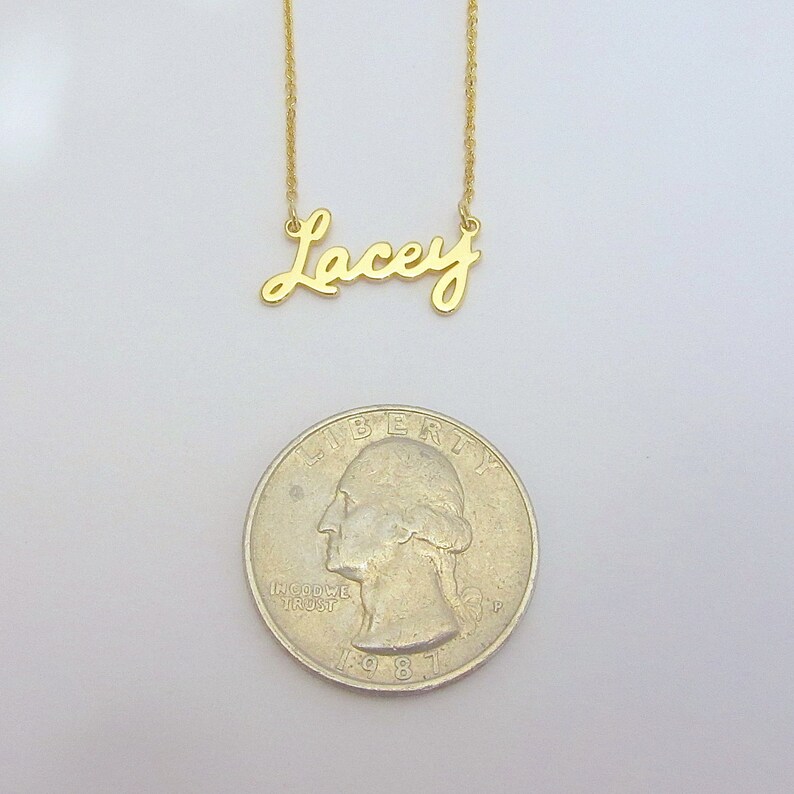 Mini Gold Nameplate Necklace, 14k Gold, Free Style Script, Solid Gold ...